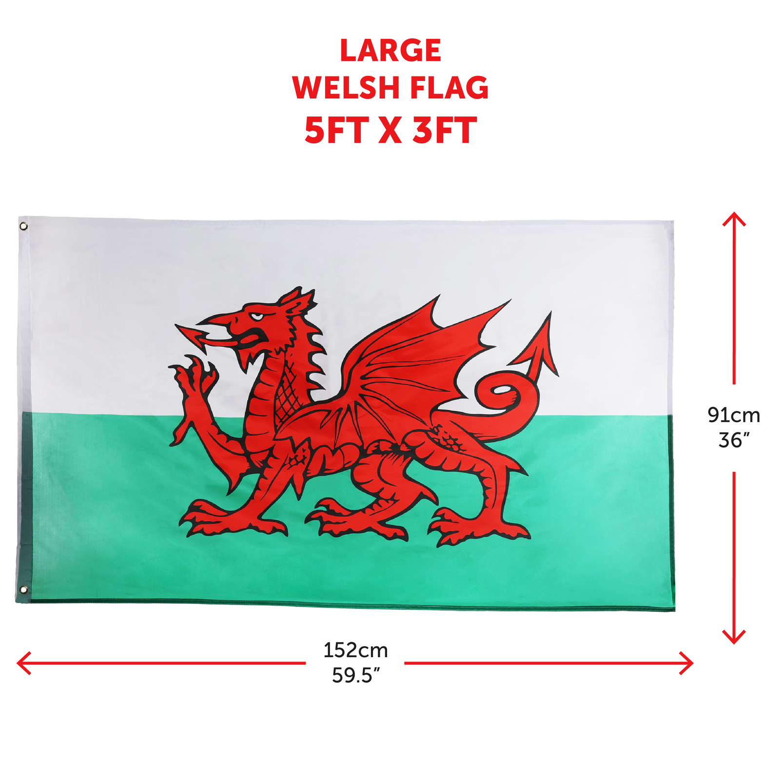 WELSH FLAG 5FT X 3FT WALES NATIONAL FLAGS SPORTS RUGBY FOOTBALL EVENT ...