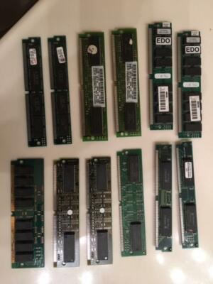 lot of 12, Apple,IBM,8MB,4mb,EDO,parity,70ns,60NS 2MX32, 72 Pin SIMM ...