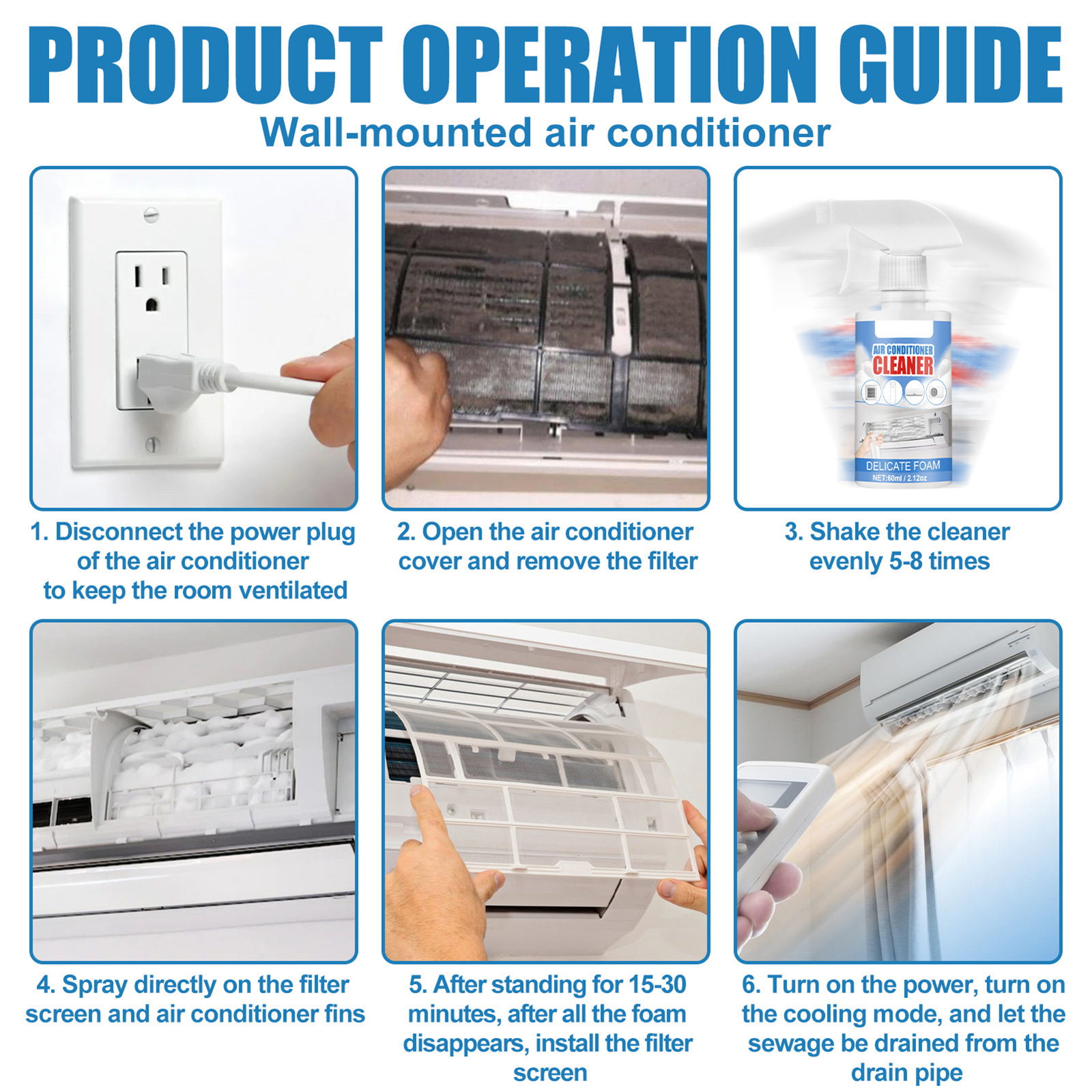 1/2Pcs 60ml Air Conditioner Foaming Cleaner Household Air Foam Cleaning ...