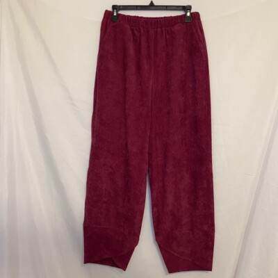 Mislook Womens Harem Pants Maroon Corduroy Bubble Hem Pockets Pull On M ...