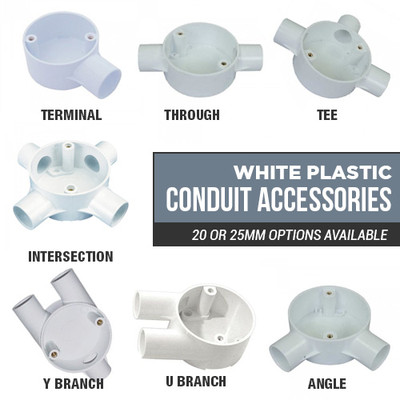 CHOICE OF WHITE PLASTIC CONDUIT BOXES 1 WAY - 4 WAY 20MM OR 25MM ...