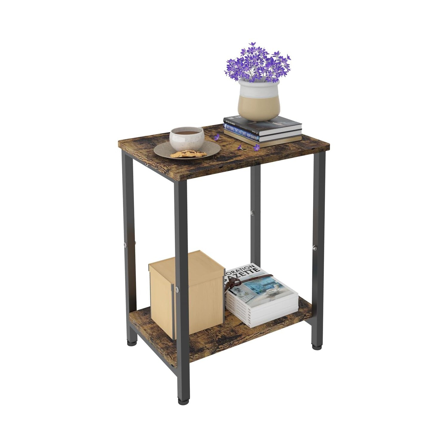2 Tier Side Table Heavy Duty End Table with Shelves Narrow Nightstand ...