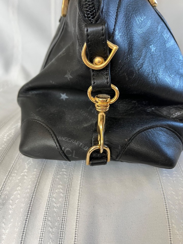 Vintage HCL Black Leather Designer Satchel Purse with Clutch Wallet | eBay