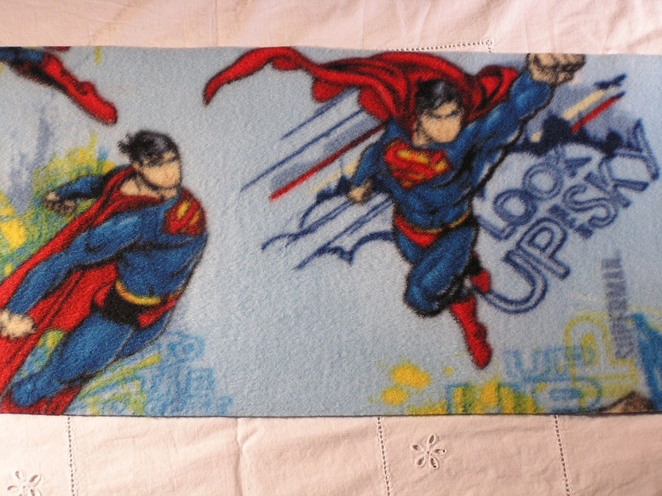 Superman on light blue Fleece Scarf Up Up and Away Look Up in the Sky ...