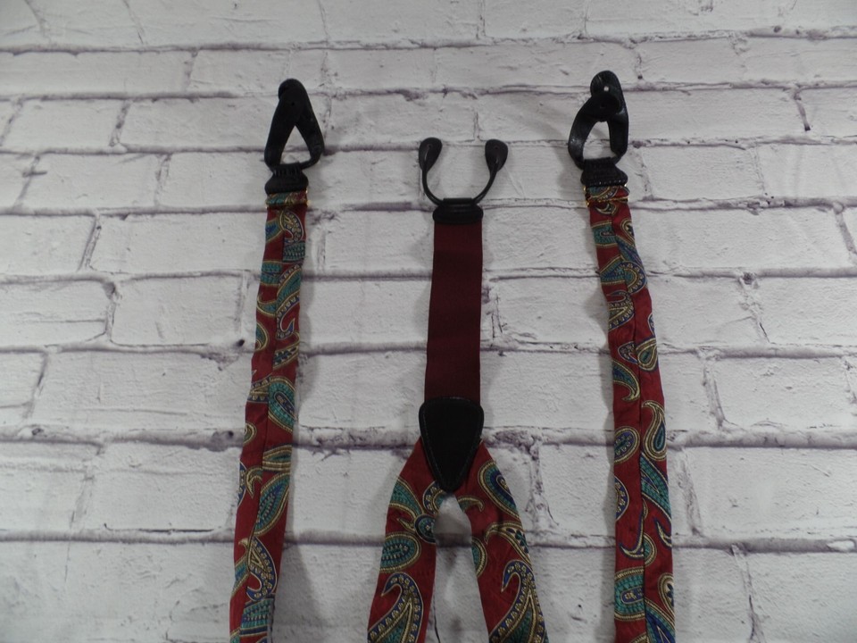 Trafalgar Mens Designer Suspenders Silk Jacquard Leather Adjustable ...