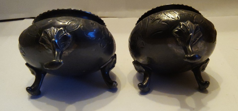 Pair of Antique silver plate floral open salt sellers / cauldrons | eBay UK