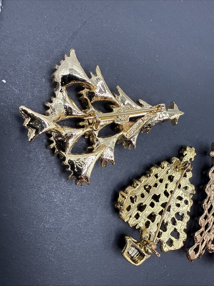 Lot Of Vintage Christmas Tree Brooch Pins Gold Tone Rhinestone J19 | eBay