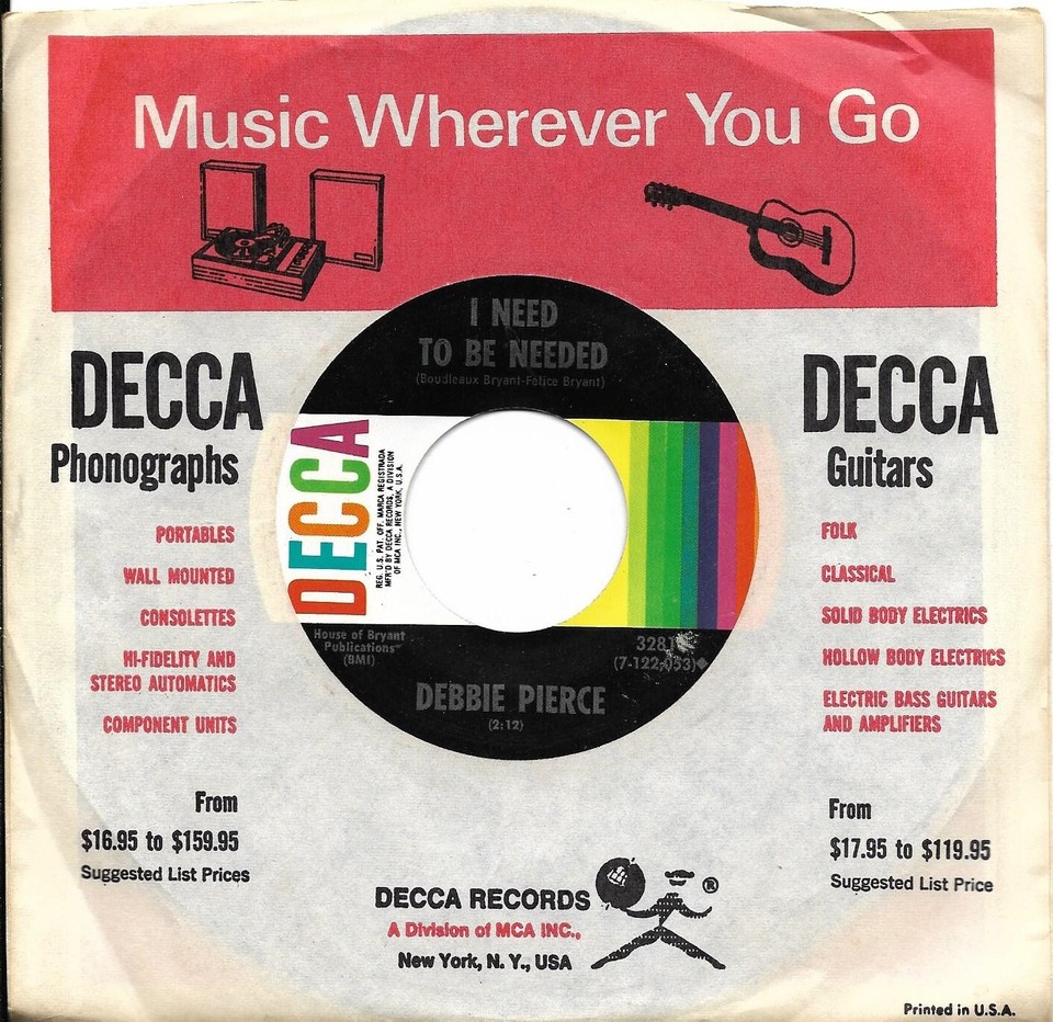 PIERCE, Debbie (Bumming Around) Decca 32819 = VINTAGE NEAR MINT record ...