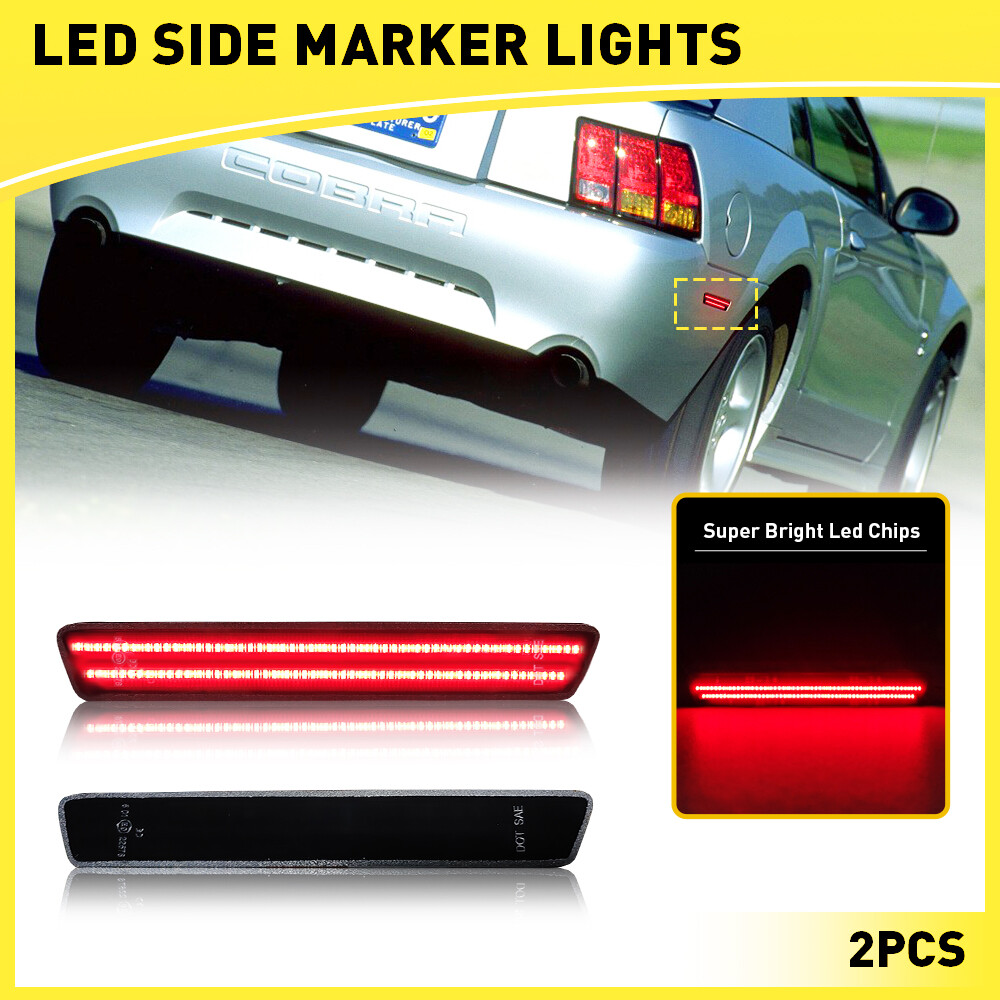Smoked Red LED Rear Side Reflector Lights For 99-04 Ford Mustang XR3Z ...