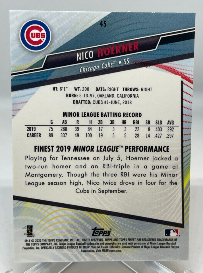 NICO HOERNER 2020 TOPPS FINEST ROOKIE CARD #45 CHICAGO CUBS RC (C) | eBay