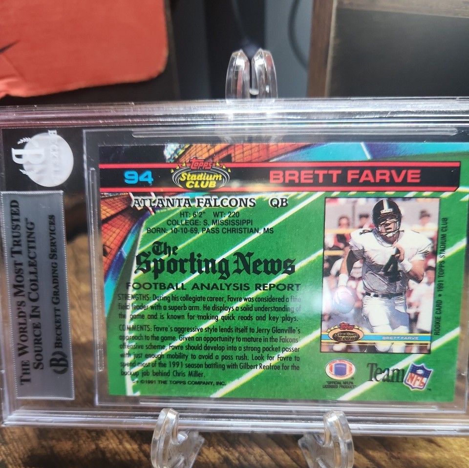 1991 Stadium Club Football #94 Brett Favre RC Rookie Packers HOF NRMT ...
