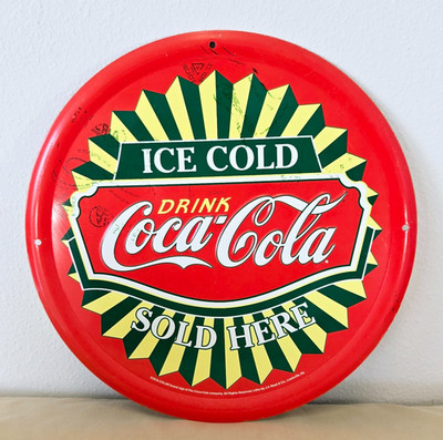 Coca Cola Tin Sign Ice Cold Drink Coca Cola Sold Here Round Red 12" | eBay