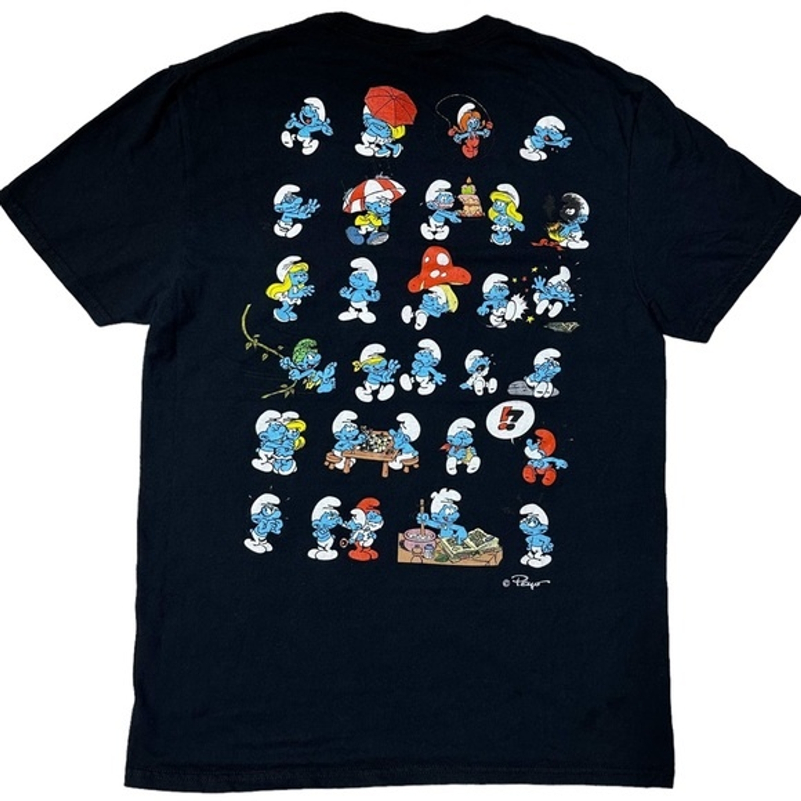 The Smurfs Papa Smurf Smurfette & Gang Cartoon Graphic T-Shirt Black ...