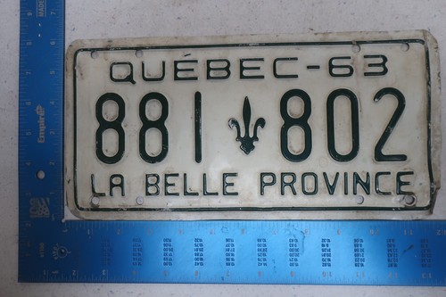 Quebec License Plate PQ Canada Tag La Belle Province 1963 63 881 802 ...