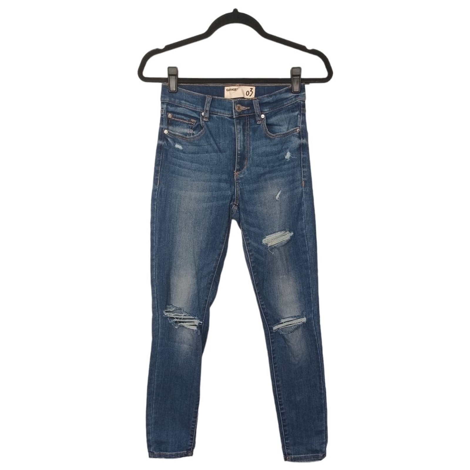 GARAGE Distressed High Rise Medium Blue Denim Skinny … - Gem
