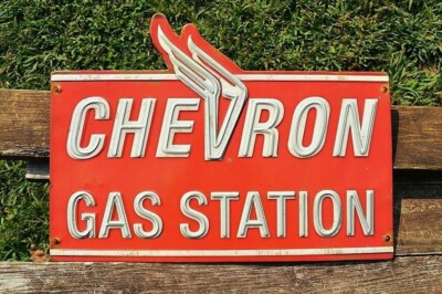 Chevron Gas Station Embossed Tin Metal Sign - Standard Oil Company ...