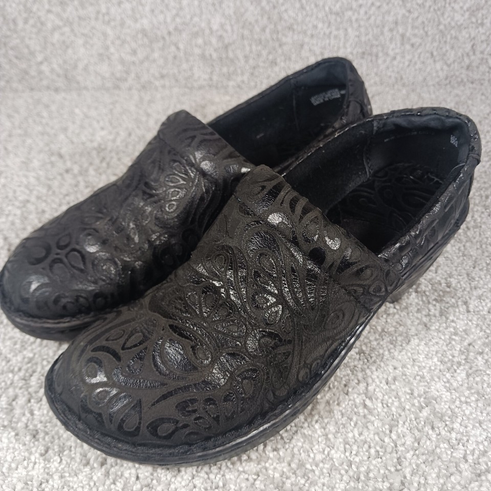 BOC Born Mules Clogs Women's 8.5 M/W Black Embossed Floral Slip On ...