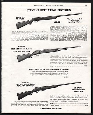 1952 STEVENS Model 124 12 gauge, 59 .410 and 25820 gauge Repeating ...