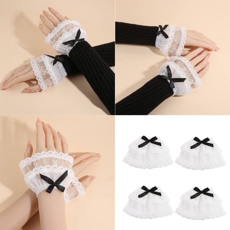 2 Pairs Anime Themed Lace Sleeves with Decorative Bows for Cosplay ...