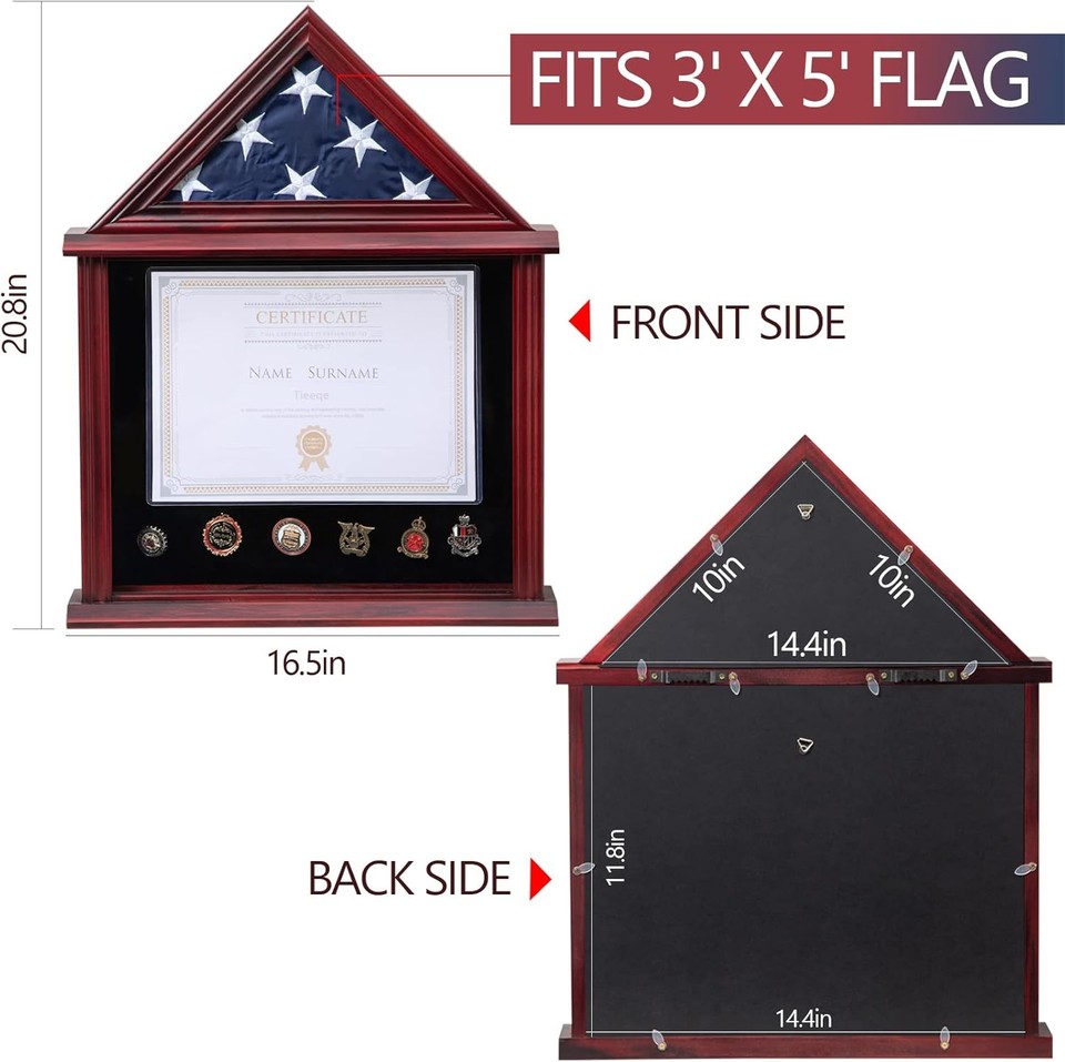 Solid Wood Flag Display Case Military Shadow Box Fit a Folded 3x5 Flag ...
