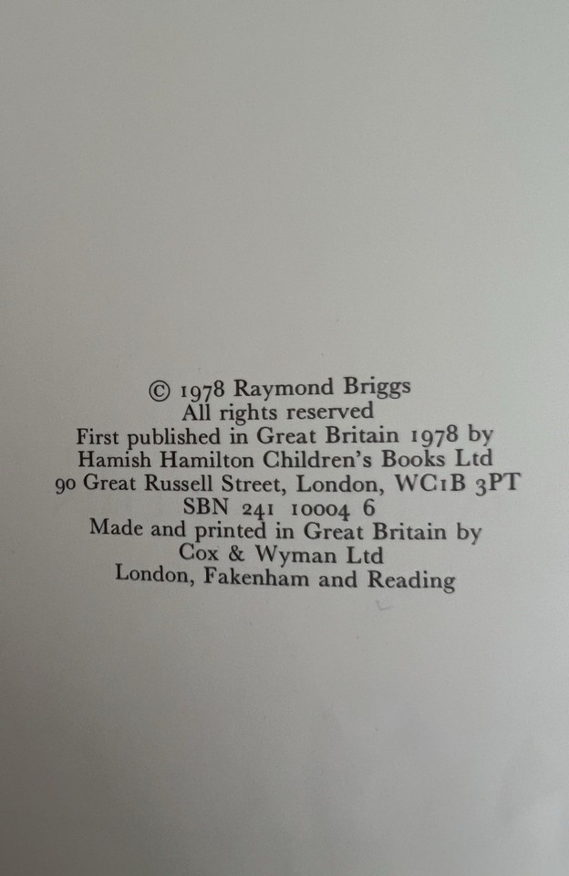 The Snowman, Raymond Briggs. First Edition, First Printing. Hamish ...