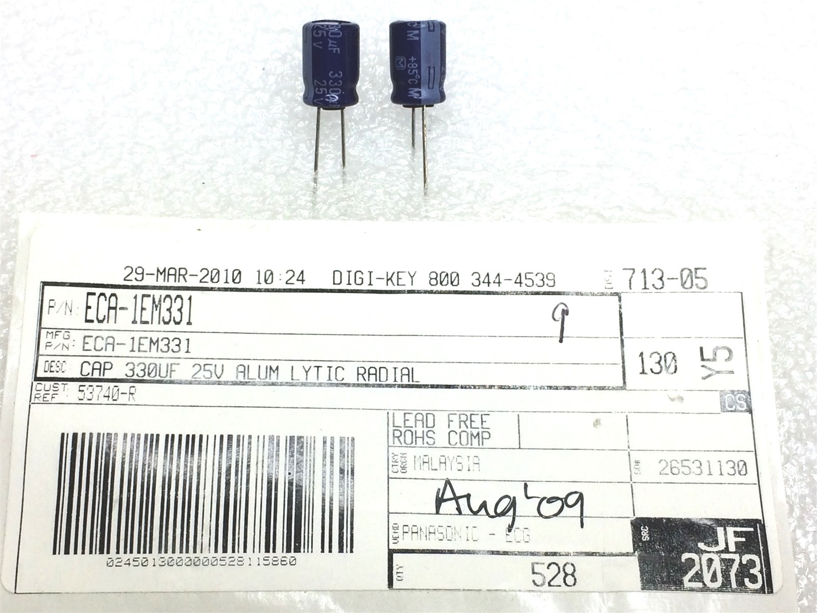 ECA-1EM331 PANASONIC CAP 330UF 25V 20% AL-EL ROHS 50 PIECES | eBay