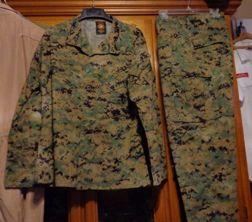 USMC MARPAT Uniform WOODLAND Combat Shirt & Pants in size SMALL REGULAR ...