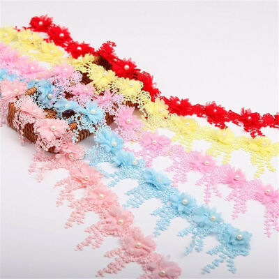 1Yard Flower Chiffon Trim Lace Beaded Ribbon Clothing Dress Sewing ...