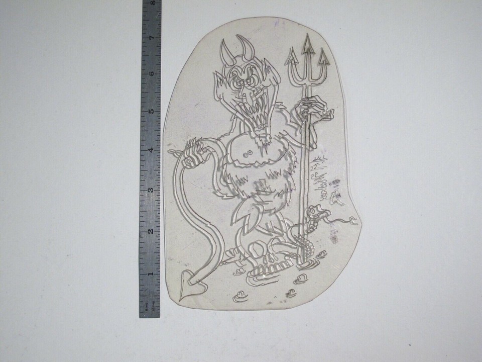 vtg 1960s 1970s Tattoo acetate stencil Cartoon Devil full scene signed ...
