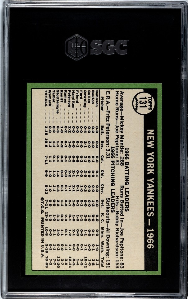 1967 Topps New York Yankees Baseball Card #131- SGC Graded 7 NM (Mickey ...