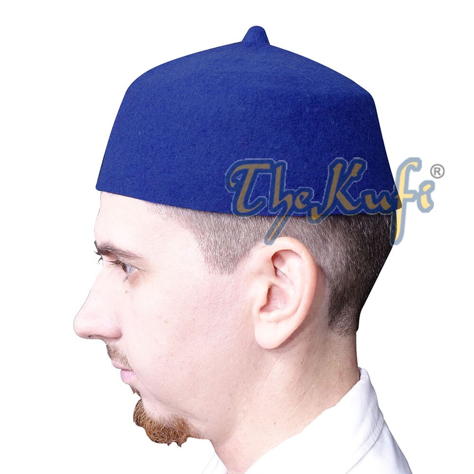 Blue 100% Wool Felt Moroccan-style Fez Muslim Hat Tip Islamic Kufi ...