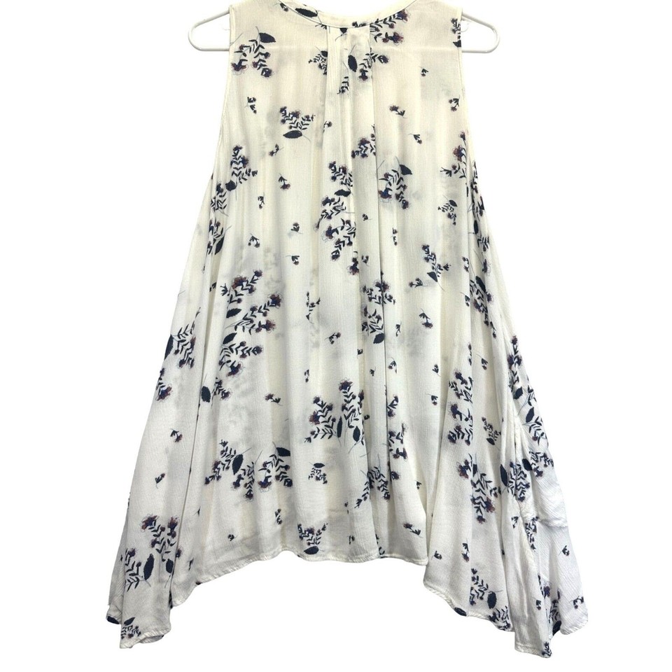 Free People Tree Swing Tank Top Boho White Blue Floral Oversized Cut ...
