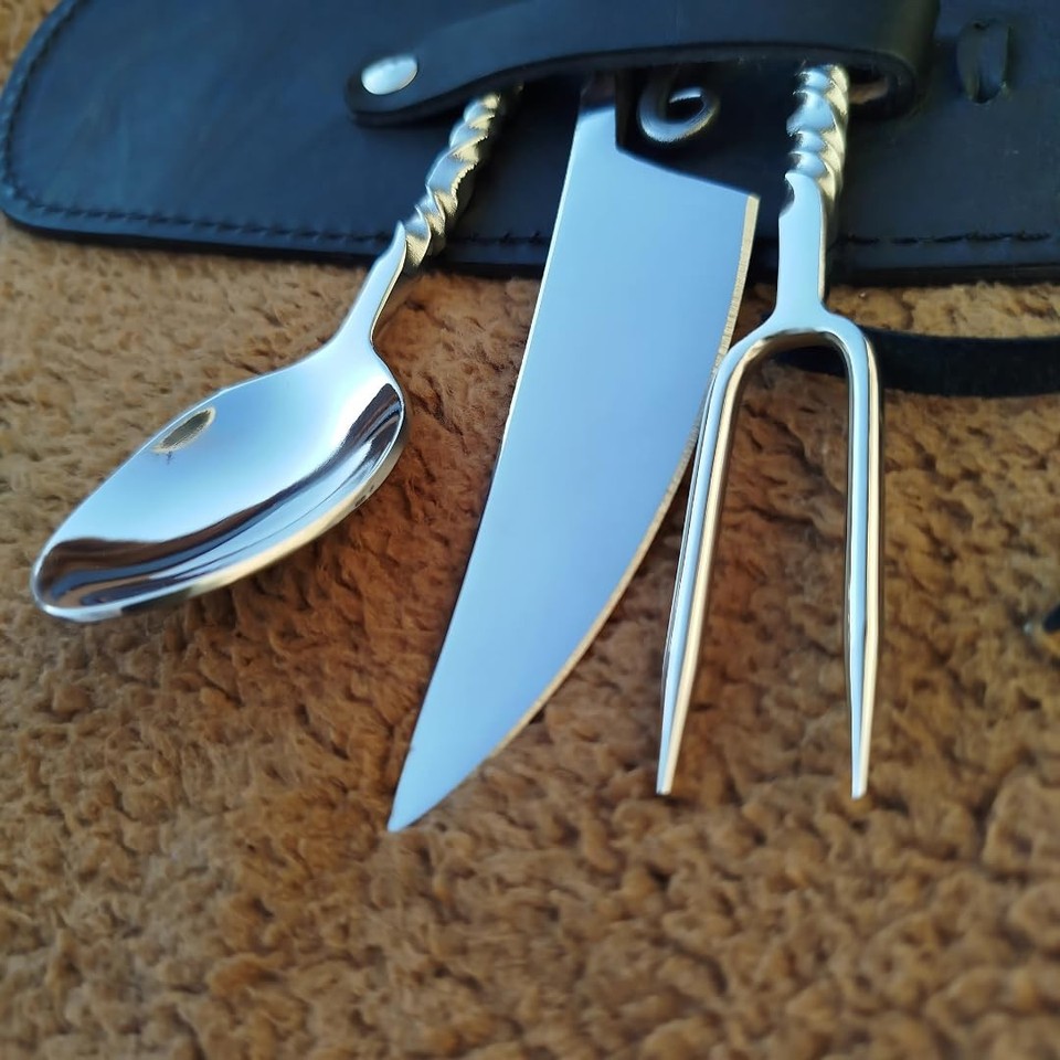 Hand Forged Medieval Cutlery Set - 3 Pc Viking Utensils: Fork, Spoon ...