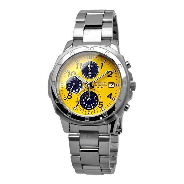 SEIKO SND409 Chronograph Yellow × Navy Stainless Steel Quartz Watch Men ...