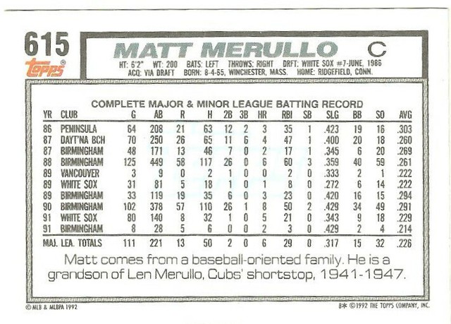 1992 Topps - #615 Matt Merullo for sale online | eBay