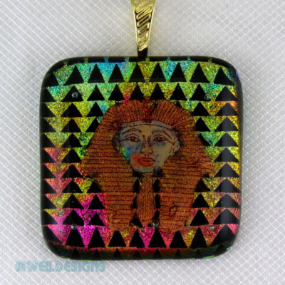 Dichroic fused glass pendant, pyramids egypian, handpainted, LARGE ...