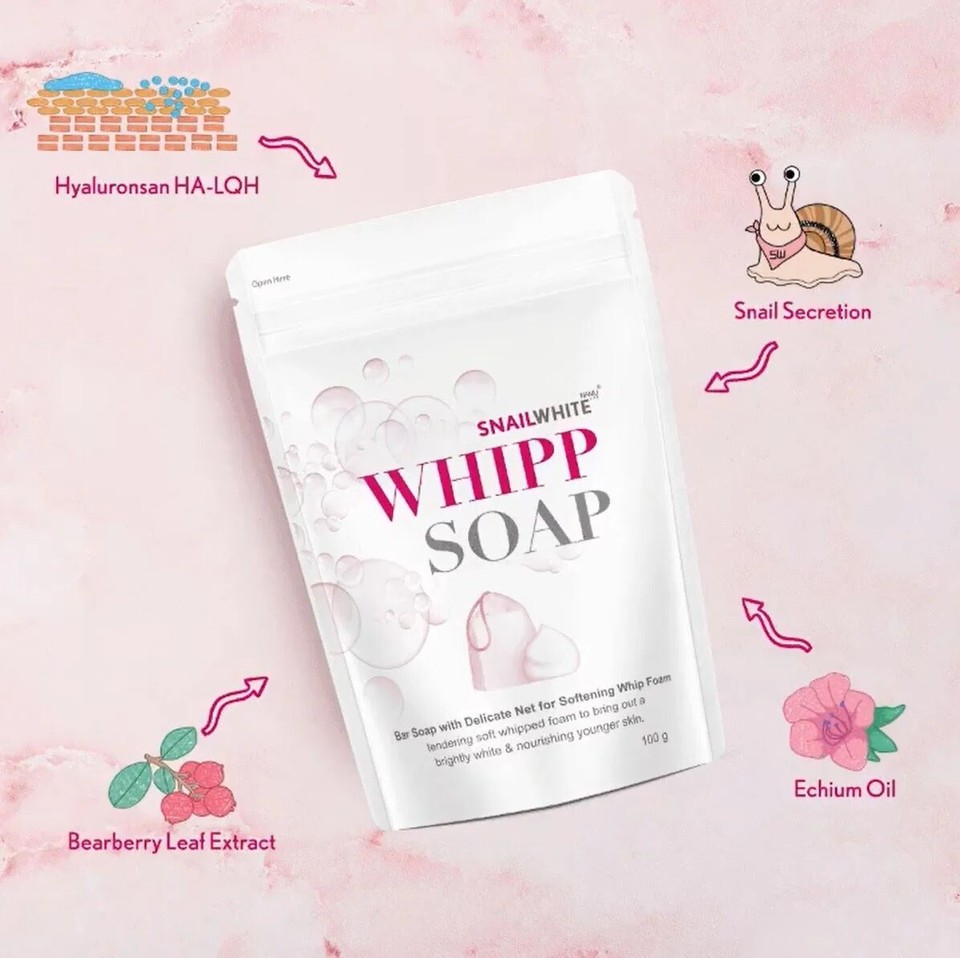 Snail White Whipp Soap Original Bar Soap w Delicate Net 100g bundle of ...