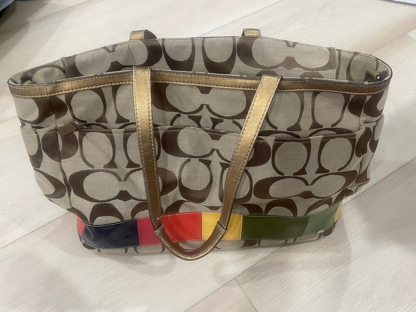 Vintage Coach Colorblock Signature Canvas Tote - Gem