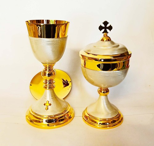 Chalice paten & Ciborium Set Brass Gold plated Holy Communion Church ...