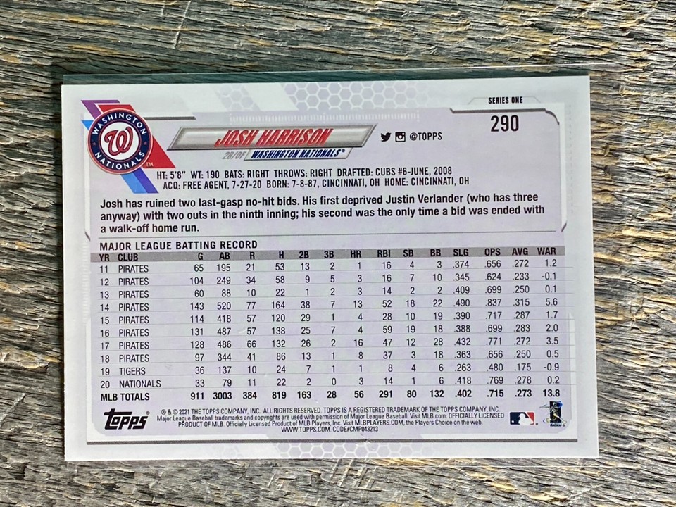 Josh Harrison 2021 Topps Series 1 #290 Washington Nationals | eBay