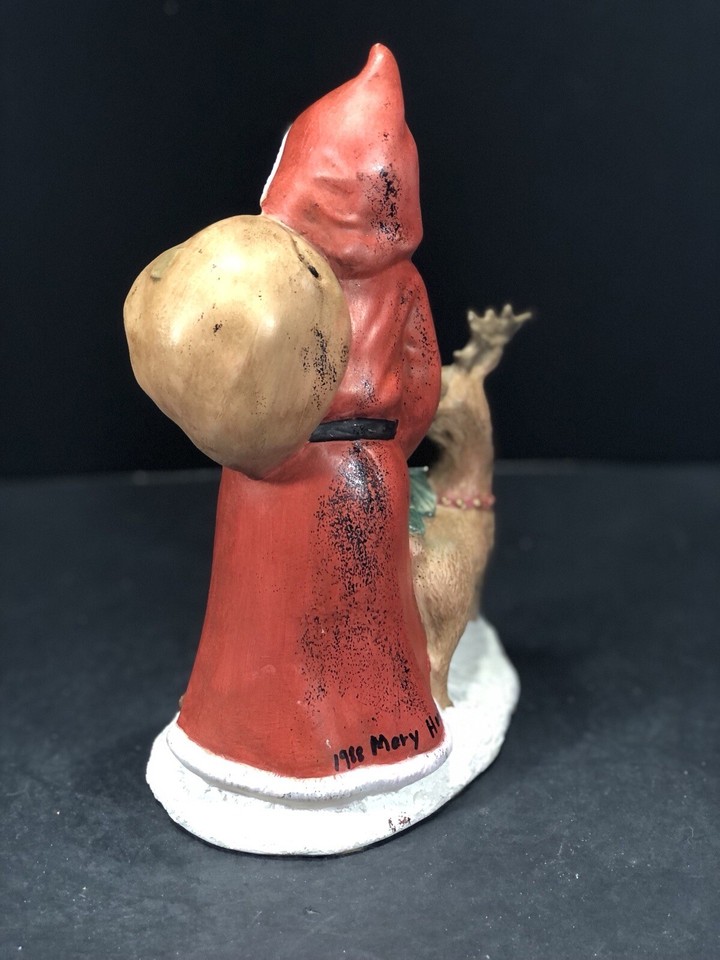 Santa Claus Deer Figurine GC Vtg 1988 Red Tan Green White Ceramic 10 ...