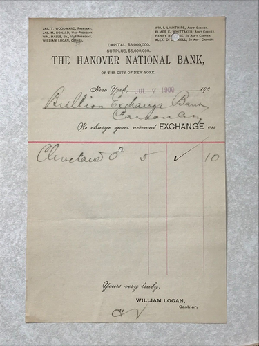 The Hanover National Bank New York NY 1900 Vintage Letterhead SBG219 | eBay