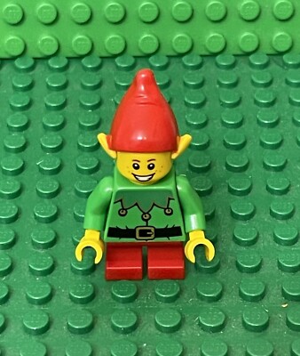 Lego Christmas Elf Mini Figure Green W/ Scalloped Collar w/ Bells Torso ...