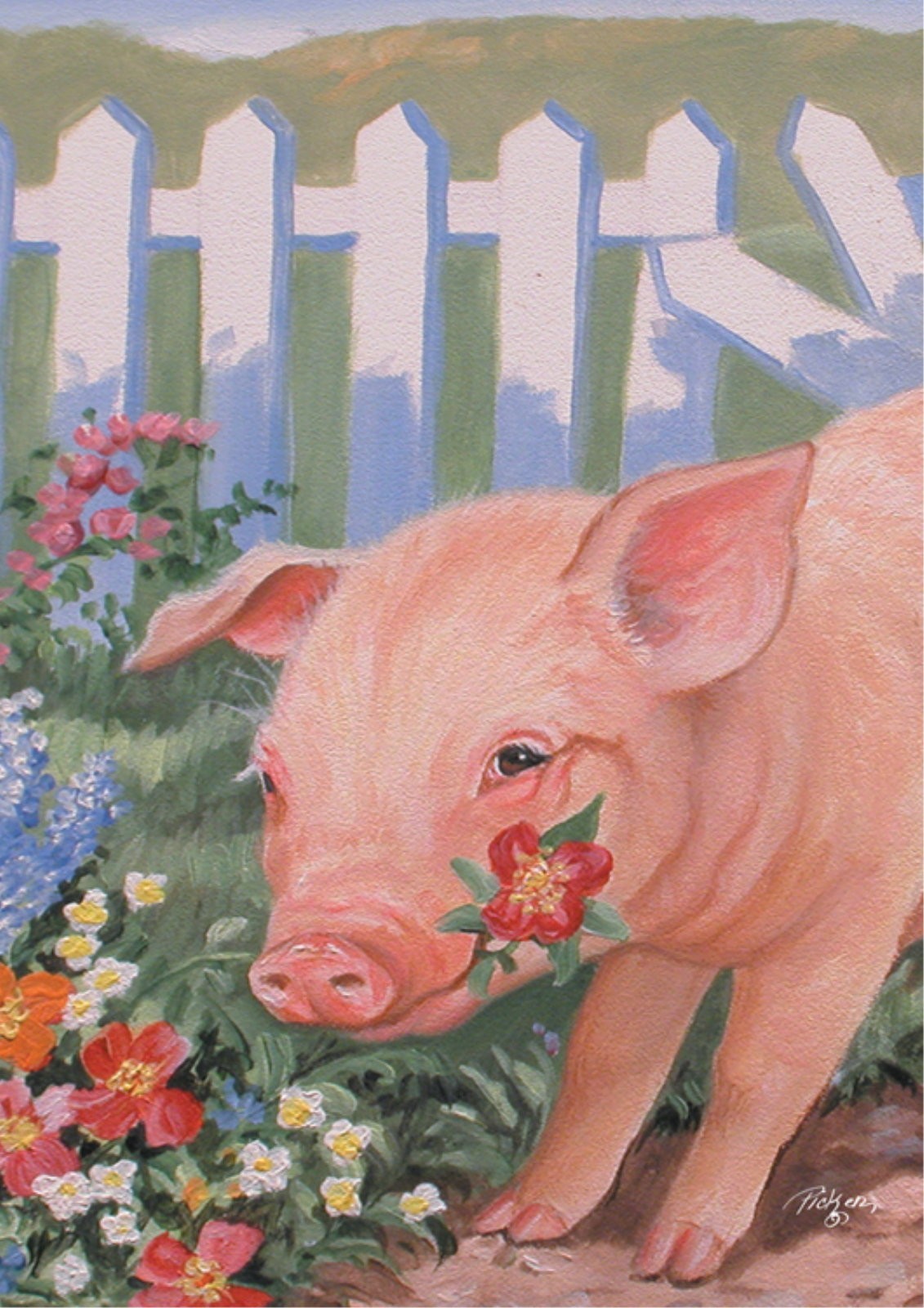 NEW TOLAND GARDEN FLAG PIGGIN' OUT ADORABLE LITTLE PIG 12.5 x 18 MADE ...