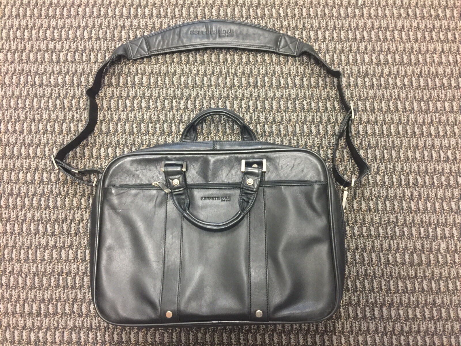 Kenneth Cole Black Genuine Leather Messenger Briefcase - Gem