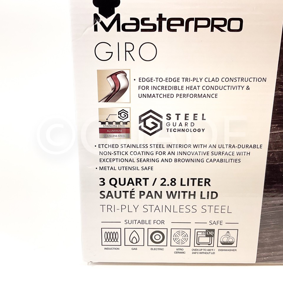 MasterPRO - Giro Collection 3-qt Non-Stick Saute Pan Tri-Ply Stainless ...