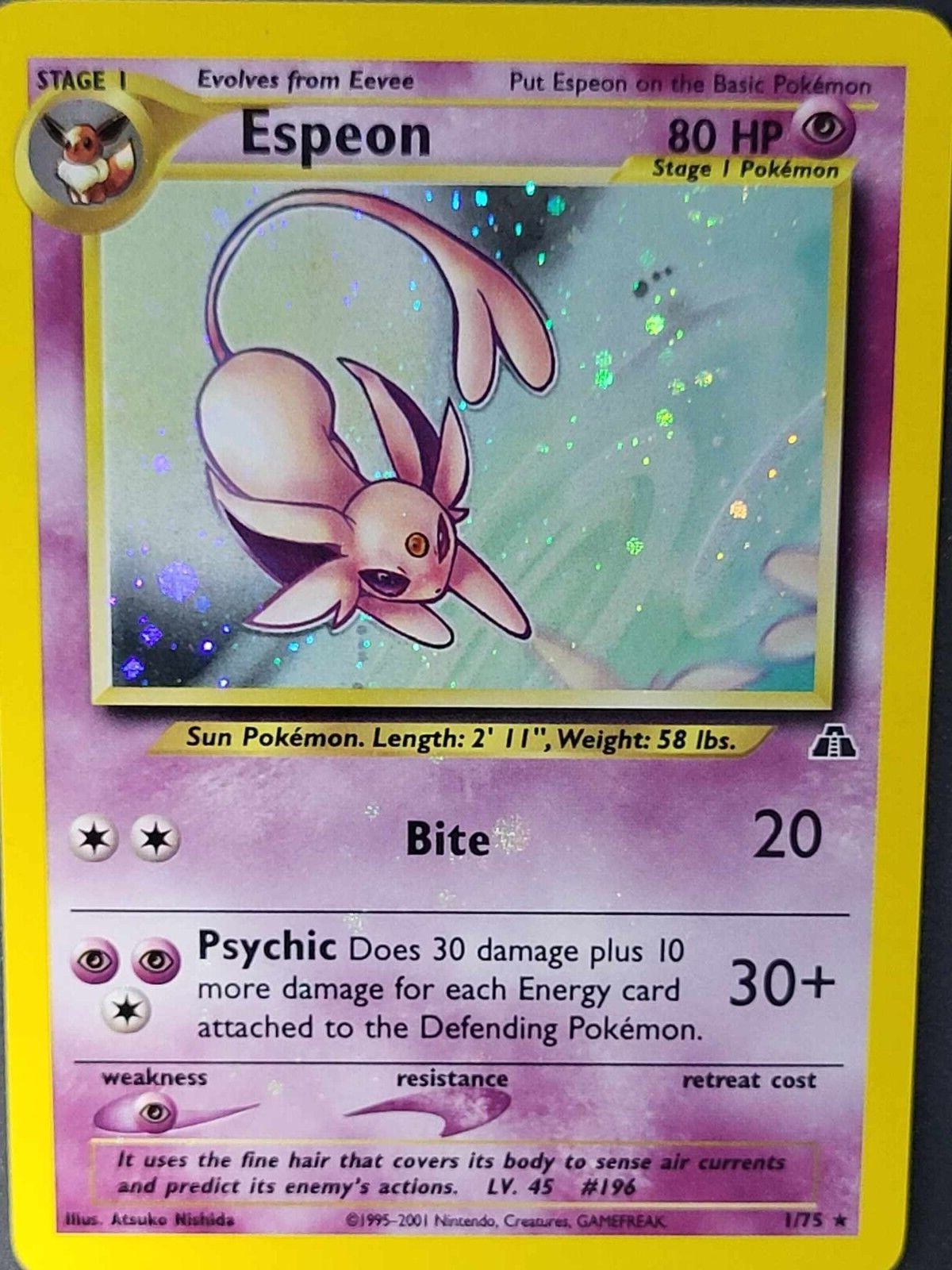 *Holo Bleed Error + SWIRL* Pokémon WOTC 2001 - Espeon Neo Discovery 1/ ...