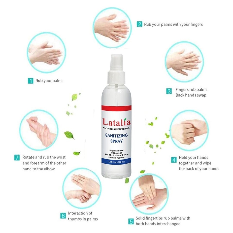 Latalia Hand Sanitizer Spray - Unscented Disinfectant Spray 200ml 6 ...