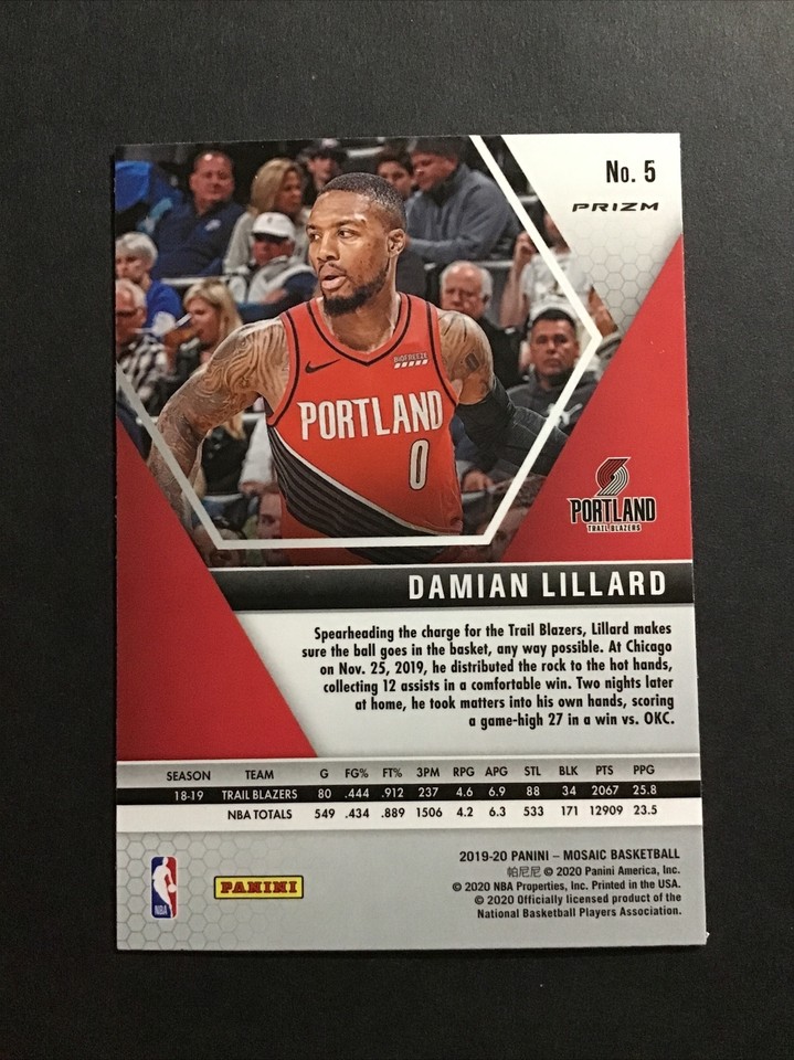 2019-20 Mosaic REACTIVE BLUE #5 Damian Lillard - NM-MINT -8390 | eBay