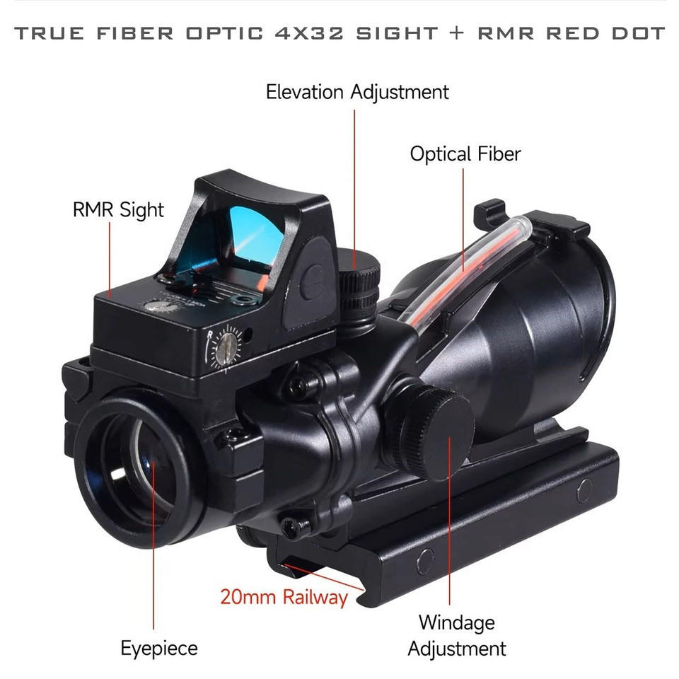 4X32 ACOG True Fiber Optic Red Green Cross Chevron Dot Tactical Sight ...